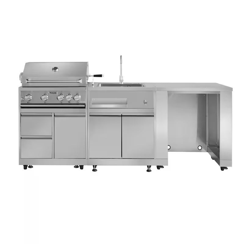 Thor Kitchen 4-Piece Modular Outdoor Kitchen Island Suite w/ 4-Burner ...